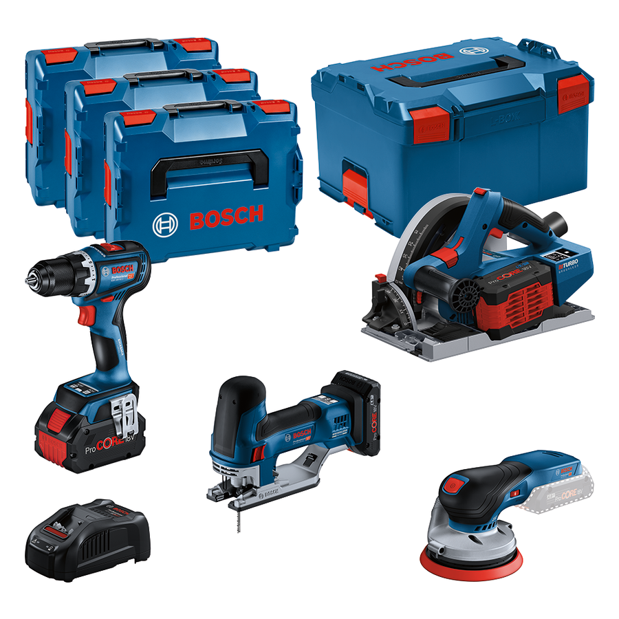 Bosch Tool set with 4 tools 18V and 1x4Ah battery + 2x 5.5Ah batteries ...